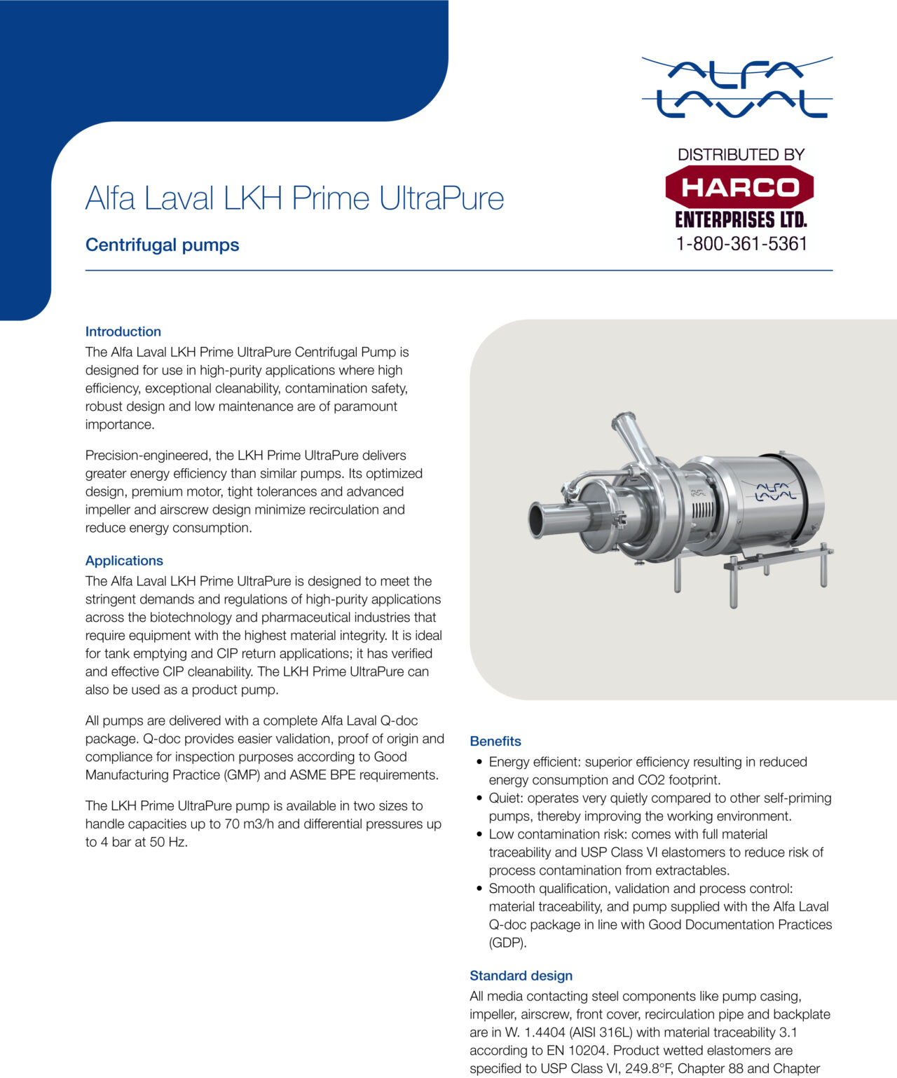Alfa Laval LKH Prime UltraPure Centrifugal Pumps | Harco Supply