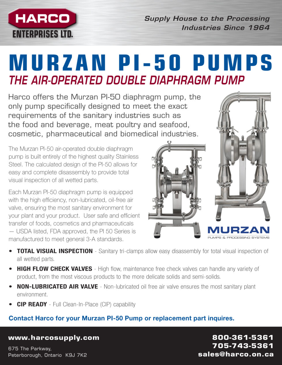 Murzan PI-50 Air-Operated Double Diaphragm Pumps | Harco Supply