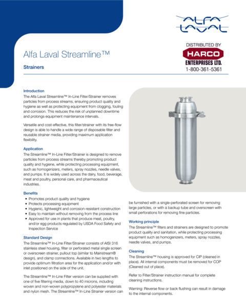 Alfa Laval Streamline™ In-Line Filter/Strainer | Harco Supply