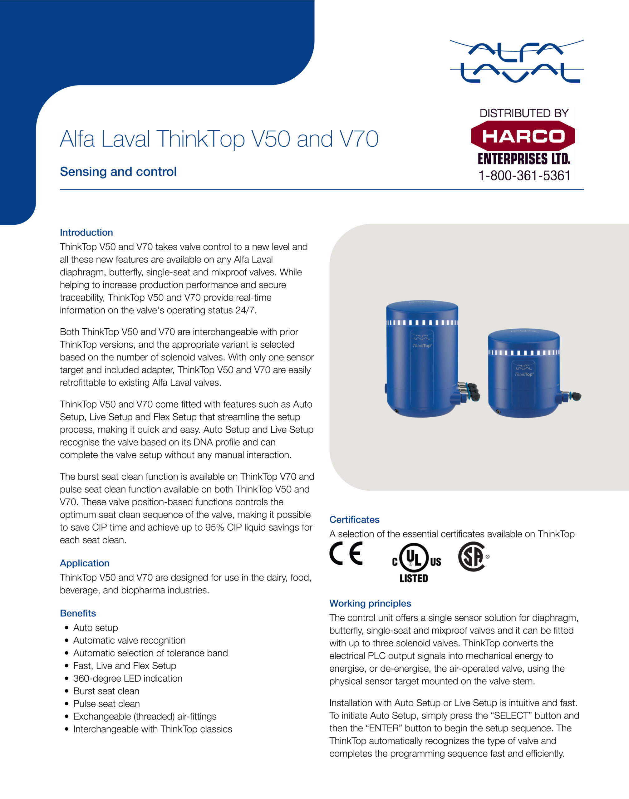 Alfa Laval ThinkTop® V50 and V70 Control Units | Harco Supply