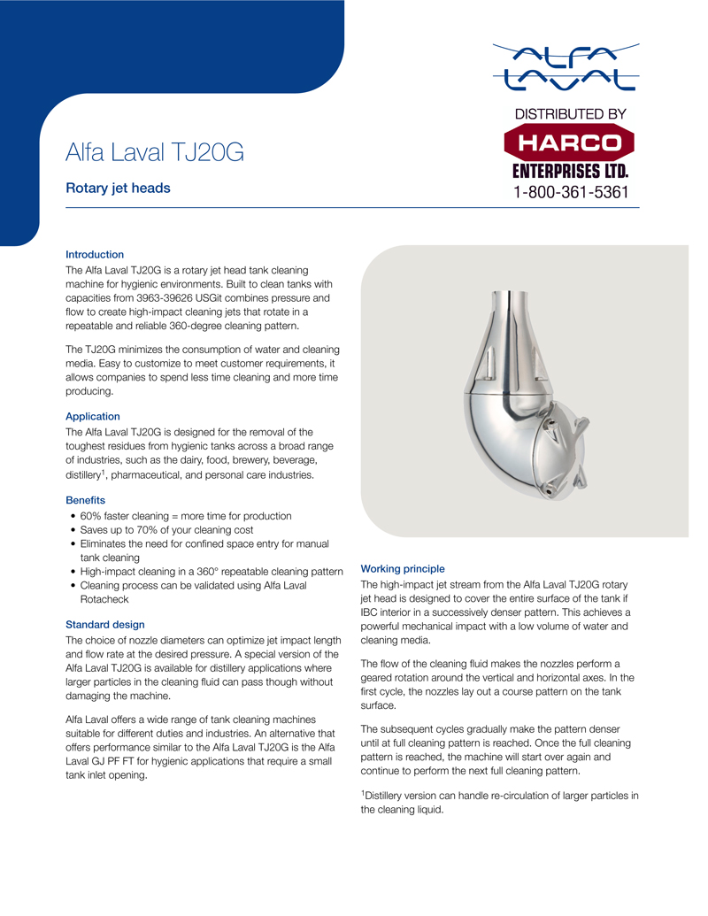 Alfa Laval TJ20G Rotary Jet Heads | Harco Supply, Ontario